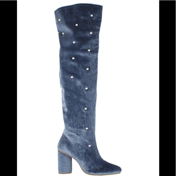 Yoki | Shoes | Yoki Heri Blue Velvet Boot W Pearls Sz 9m | Poshmark